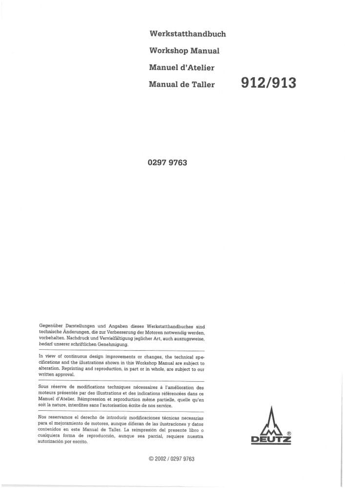 Deutz Engine 912 913 Workshop Service Repair Manual