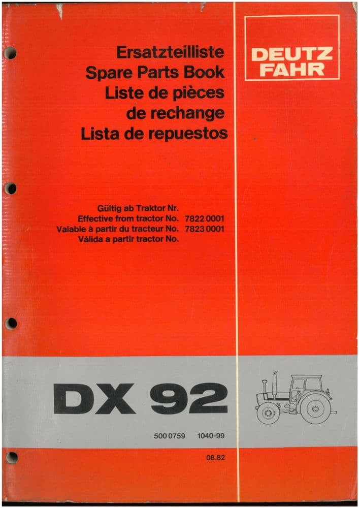 Deutz Fahr Tractor DX 92 Parts Manual
