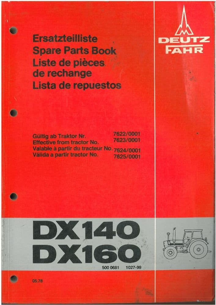Deutz Fahr Tractor DX140 DX160 Parts Manual