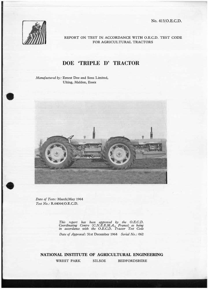 Doe Triple D Diesel Tractor NIAE Test Report December 1964