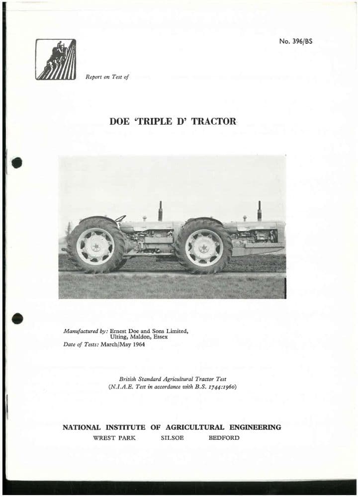 Doe Triple D Diesel Tractor NIAE Test Report March/May 1964