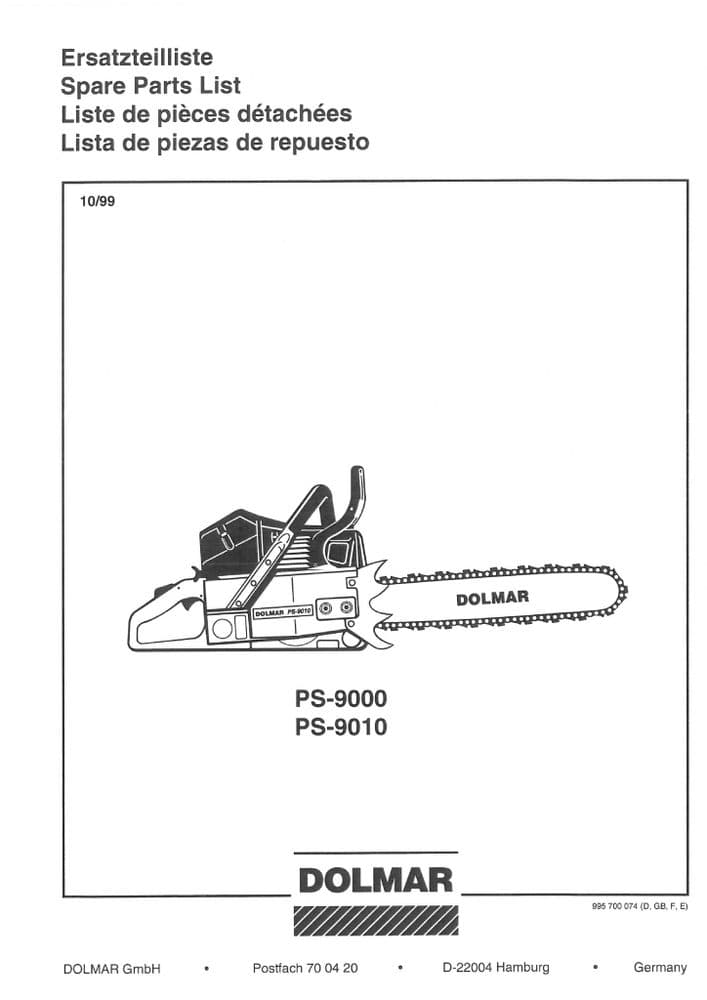 Dolmar Chainsaw PS-9000 PS-9010 Parts Manual