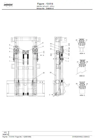 Doosan Forklift D15S-2 D18S-2 D20SC-2 Parts Manual