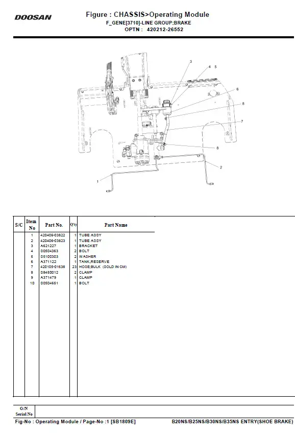 Doosan Forklift Diesel B20NS/B25NS/B30NS/B35NS Parts Manual