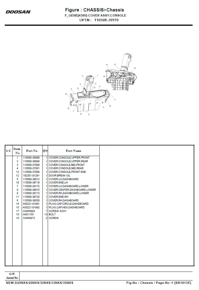 Doosan Forklift Diesel D20NXS/D25NXS/D30NXS/D33NXS/D35NXS Parts Manual
