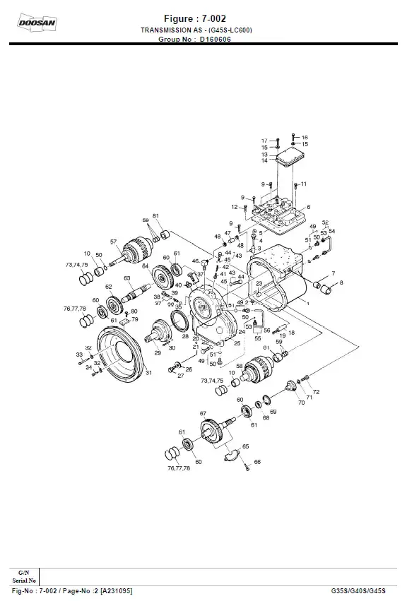 Doosan Forklift Diesel G35S G40S G45S Parts Manual