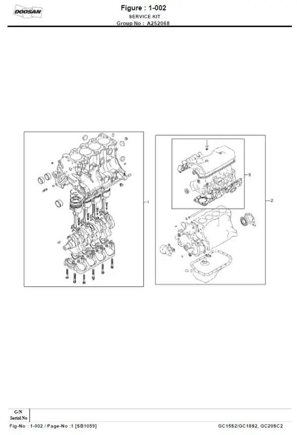 Doosan Forklift GC15S-2 GC18S-2 GC20SC-2 Parts Manual