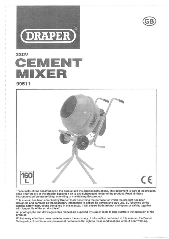 Draper Cement Mixer 160L Operators Manual