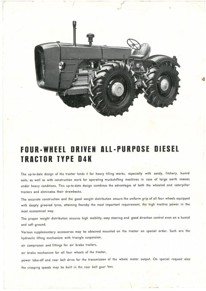 Dutra Tractor Model D4K Brochure