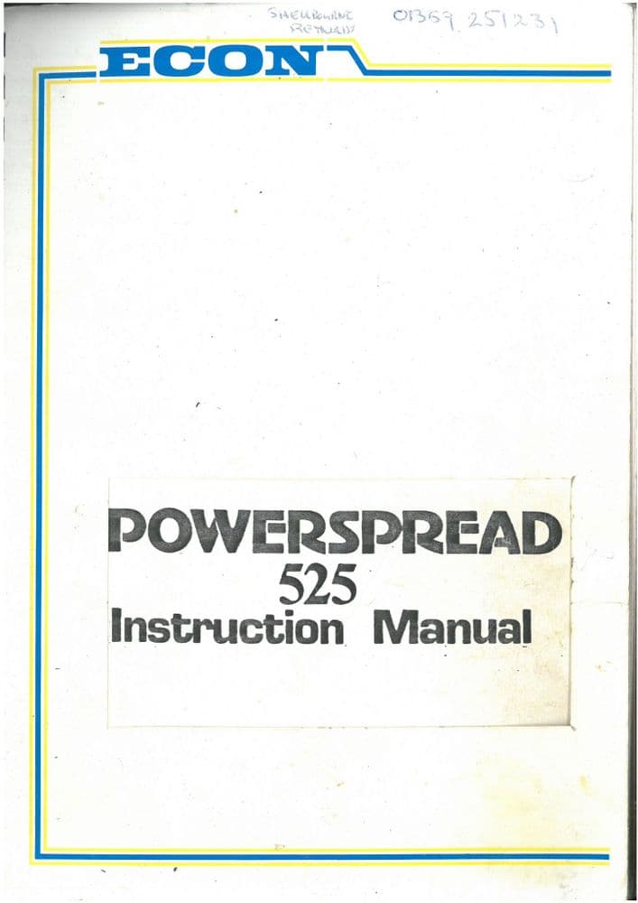 Econ Powerspread Manure Spreader 525 Operators Manual and Parts List