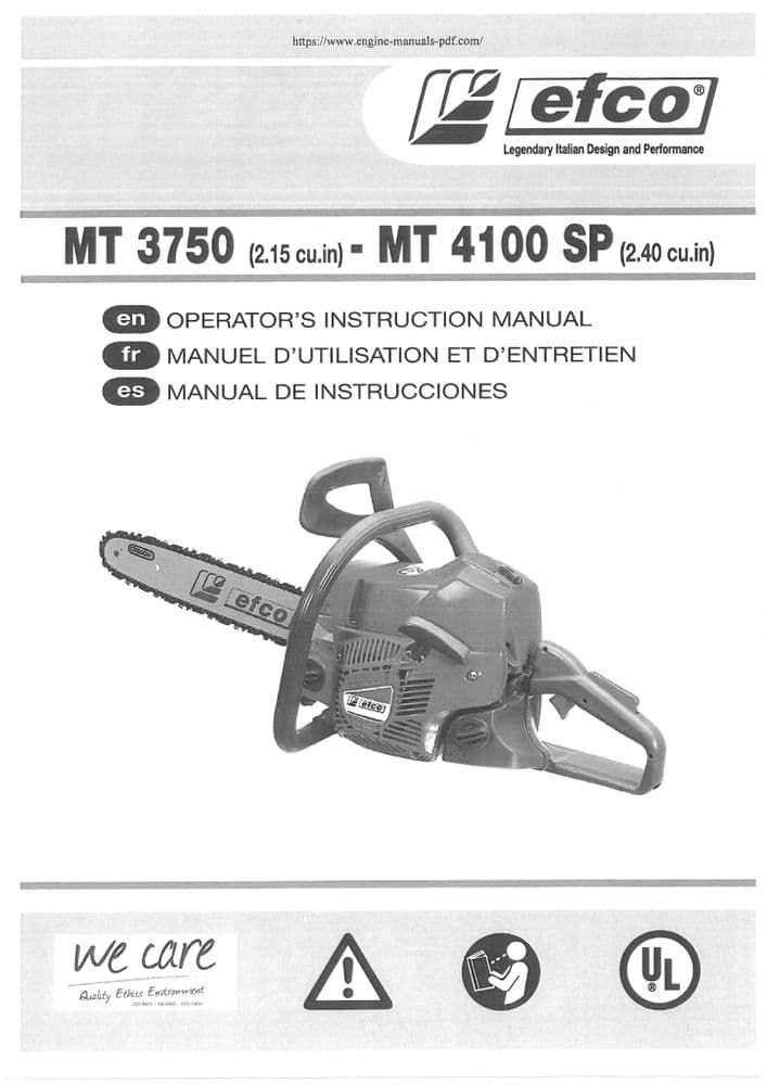 EFCO Chainsaw MT3750 & MT4100SP Operators Manuall