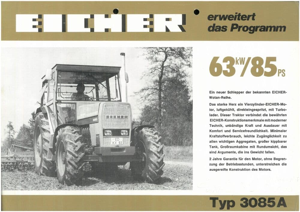 Eicher Tractor Model 3085A Brochure - In German