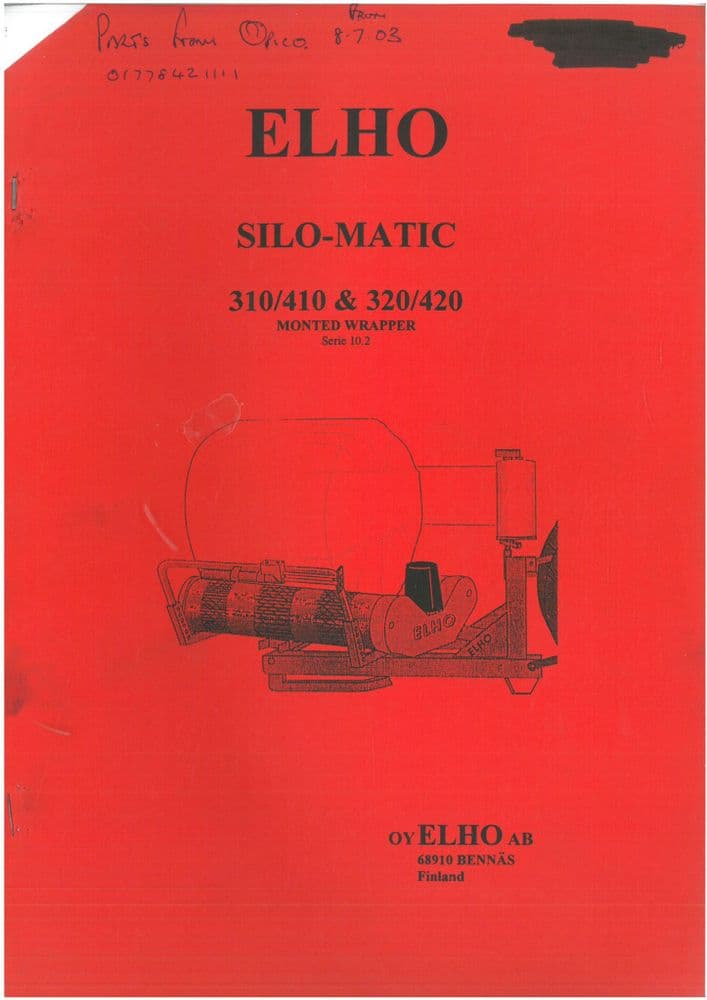 ELHO Silo-Matic Mounted Round Bale Wrapper 310 410 & 320 420 Operators ...