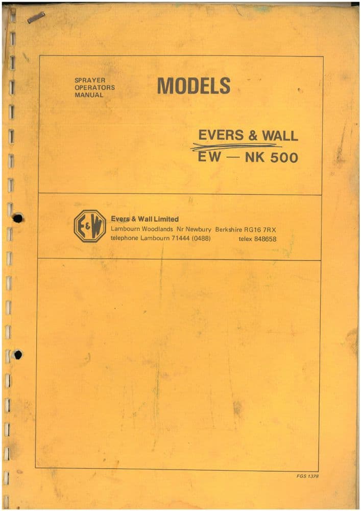 Evers & Wall Ltd Sprayer EW500 NK500 Operators Manual