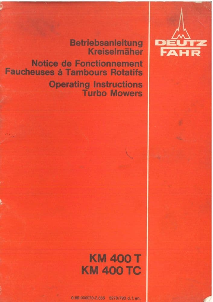 Fahr Turbo Mower KM400T & KM400TC Operators Manual - KM400 T & TC