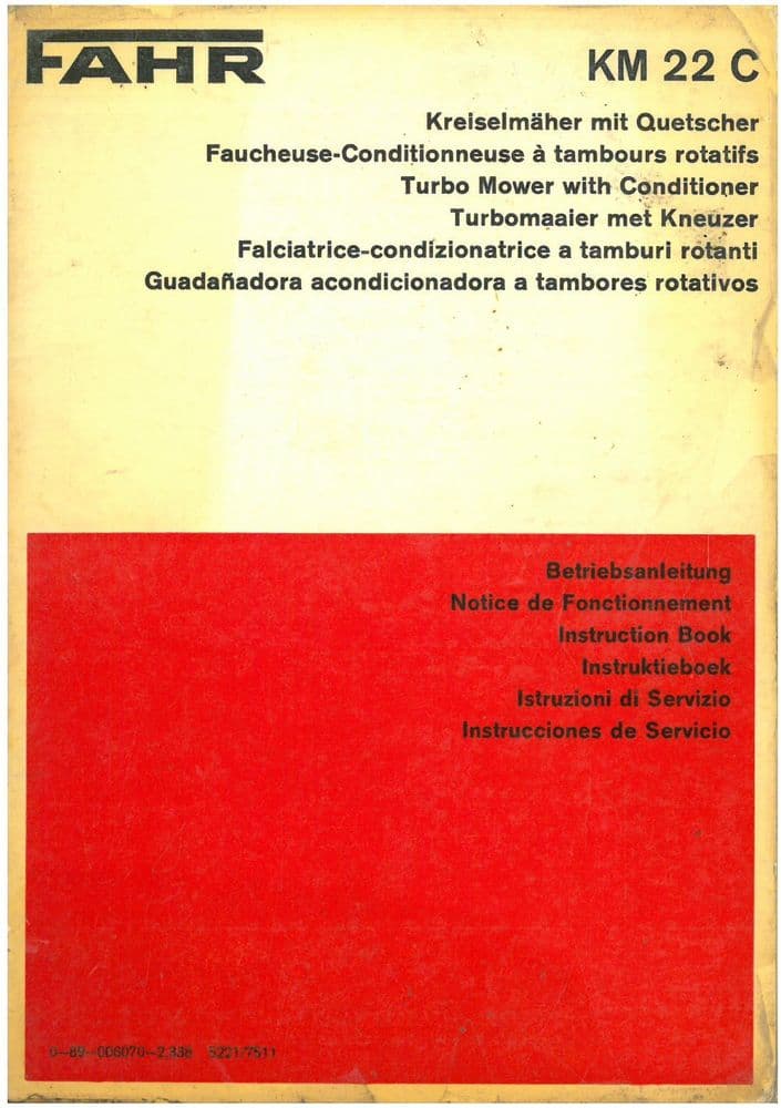 Fahr Turbo Mower with Conditioner KM22C Operators Manual - KM22 C ...