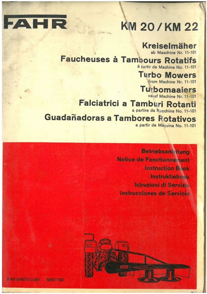 Fahr Turbo Mowers KM20 & KM22 Operators Manual - ORIGINAL MANUAL