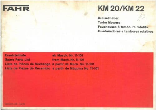 Fahr Turbo Mowers KM20 / KM22 Parts Manual - ORIGINAL