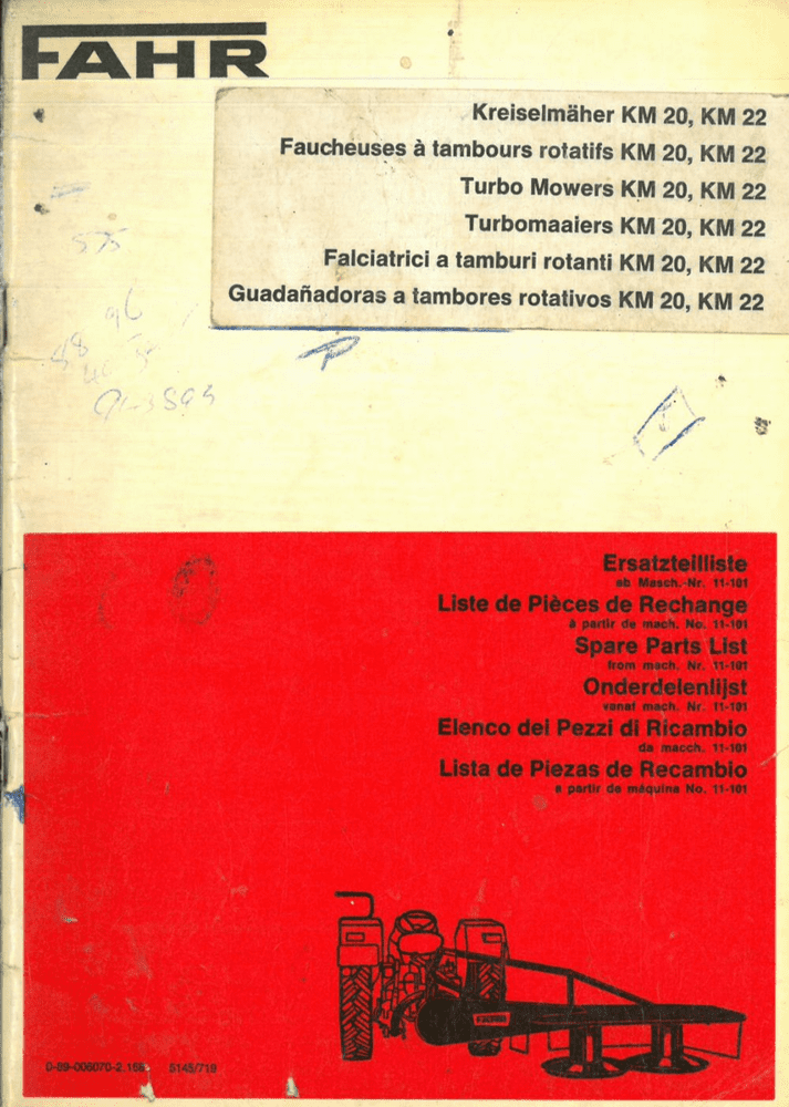 Fahr Turbo Mowers KM20 / KM22 Parts Manual - ORIGINAL
