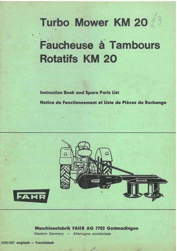 Fahr Turbo Mowers KM20 Operators & Parts Manual - KM 20