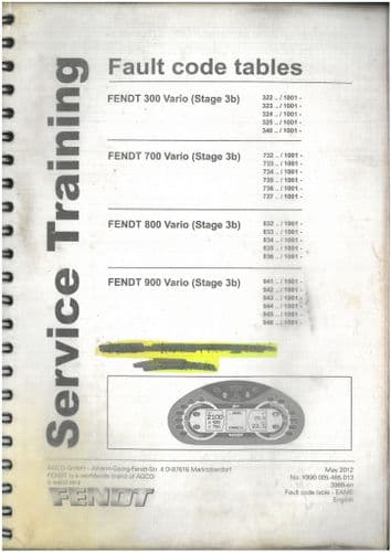 Fendt Tractor Fault Code Table Vario 819 822 824 826 828 924 927 930 ...