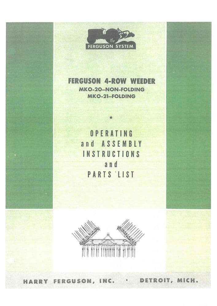 Ferguson 4 Row Weeder MKO-20-Non Foling & MKO-21 Folding Operators ...