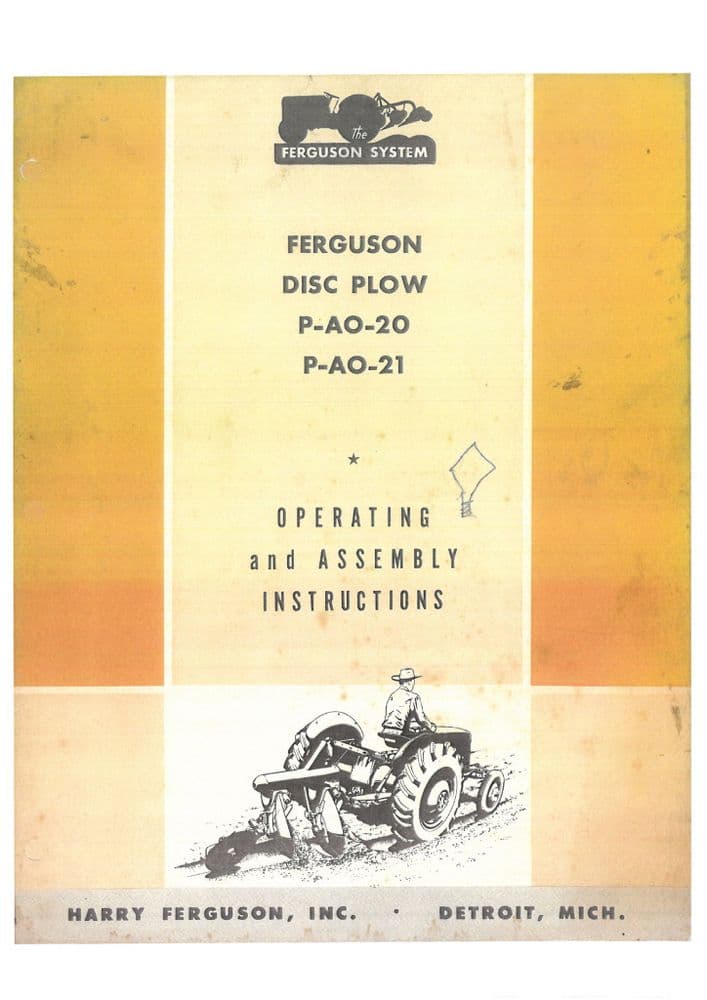 Ferguson Disc Plough P-AO-20 & P-AO-21 Operators Manual