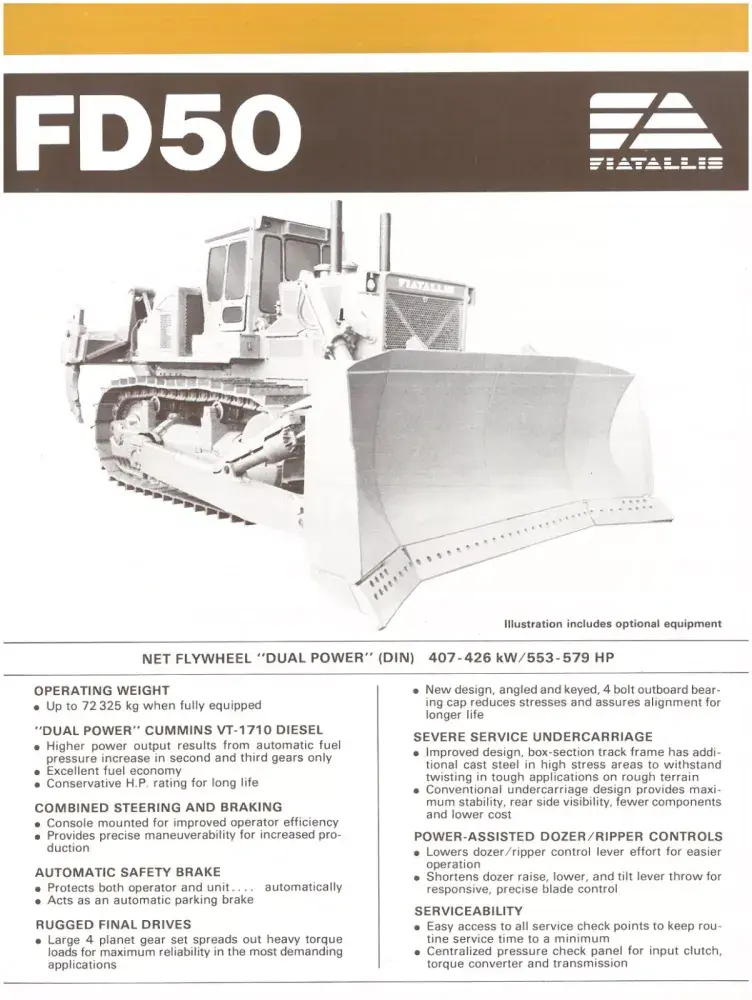 Fiat Allis Crawler Tractor Dozer FD50 Brochure