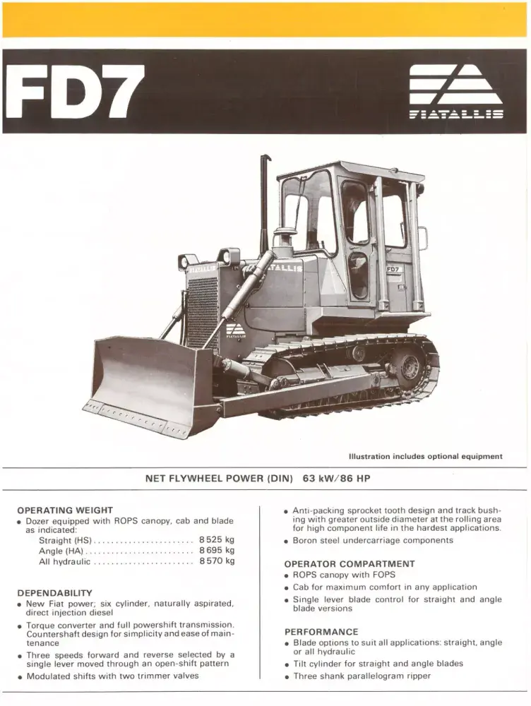 Fiat Allis Crawler Tractor FD7 Brochure