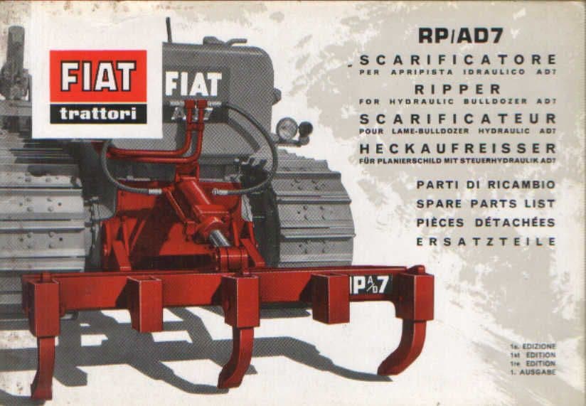 Fiat Crawler Tractor RP/AD7 Ripper for AD7 Hydraulic Bulldozer Parts Manual