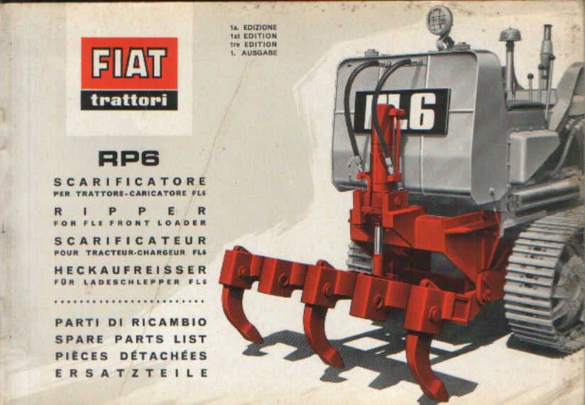 Fiat Crawler Tractor RP6 Ripper for FL6 Front Loader Parts Manual