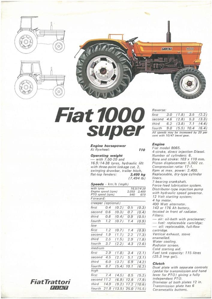 Fiat Tractor 1000 Super Brochure