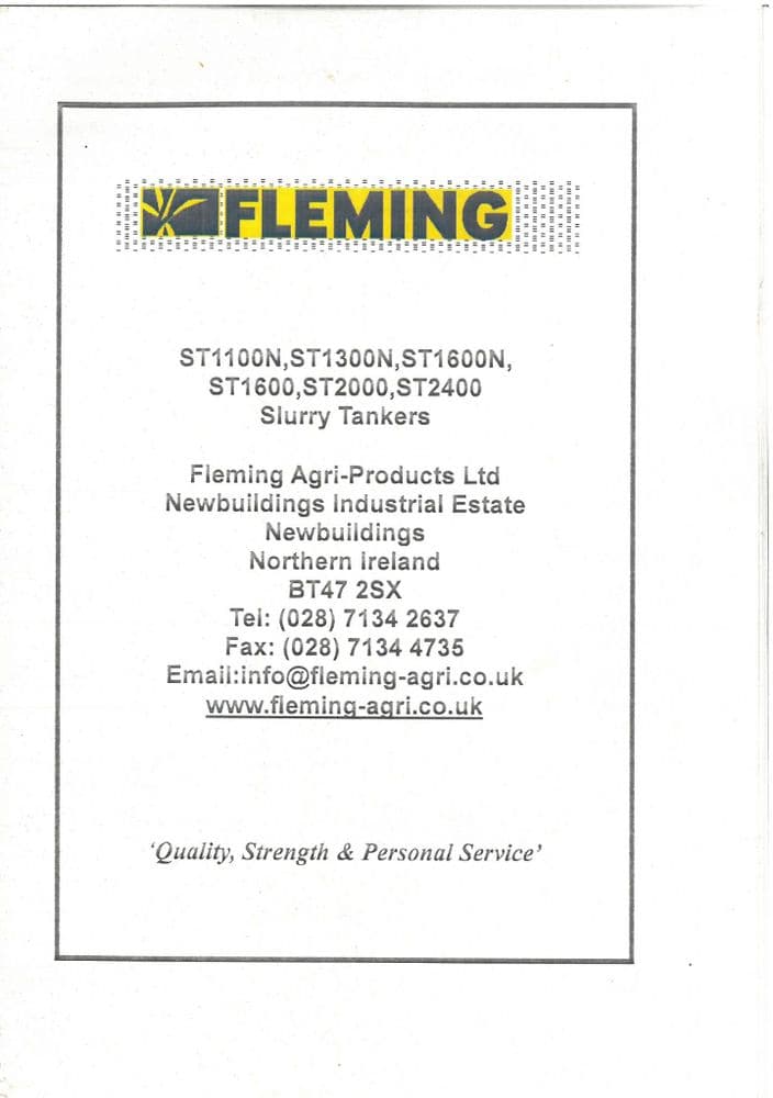 Fleming Slurry Tankers ST1100N ST1300N ST1600N ST1600 ST2000 ST2400 ...