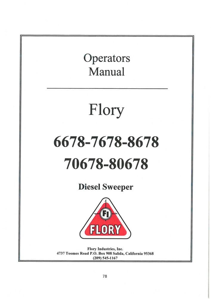 Flory Diesel Sweeper 6678 7678 8678 70678 80678 Operators Manual