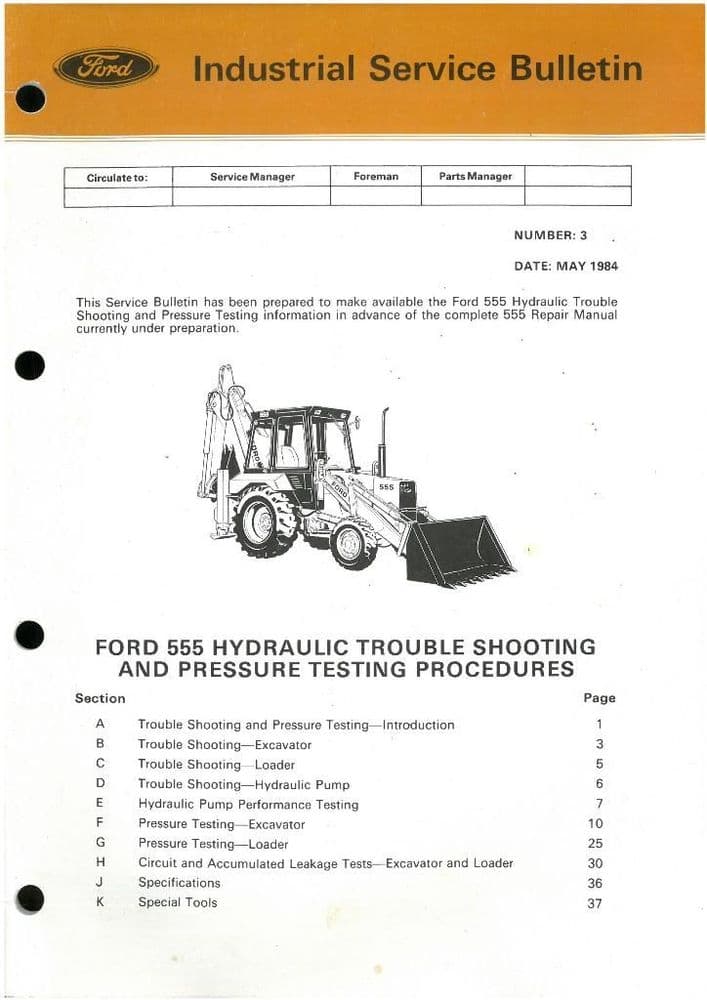 Ford Digger Loader Backhoe 555 Hydraulic Trouble Shooting Procedures ...