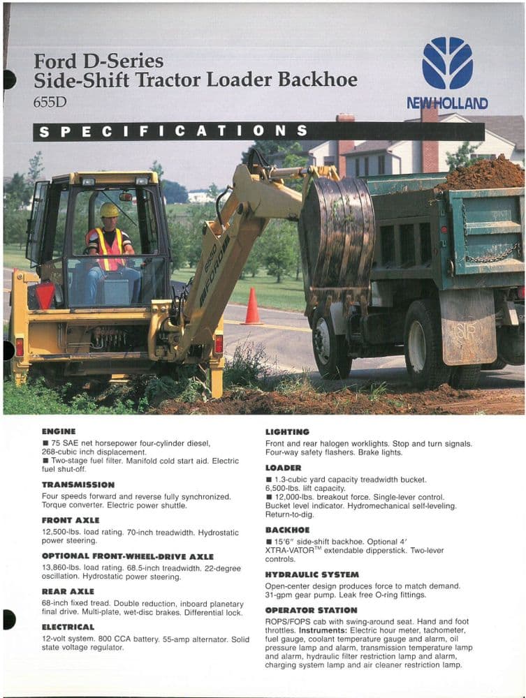 Ford New Holland Side-Shift Tractor Loader Backhoes 655D Brochure