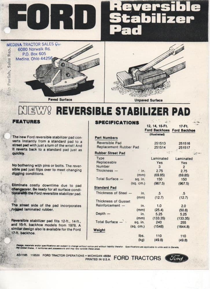 Ford Reversible Stabilizer Pad Brochure