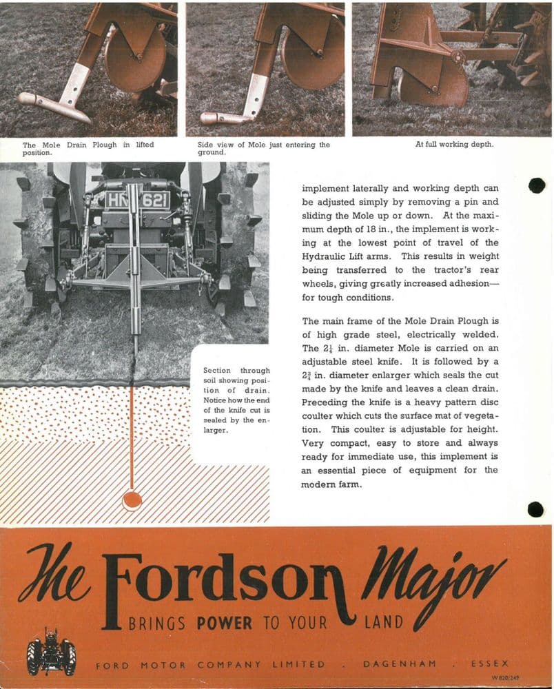 Fordson Major Tractor Patrick & Wilkinson Mole Drain Plough Brochure