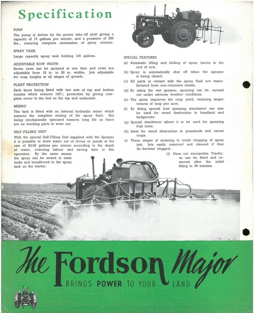 Fordson Major Tractor Patrick & Wilkinson Sprayquik Sprayer Brochure