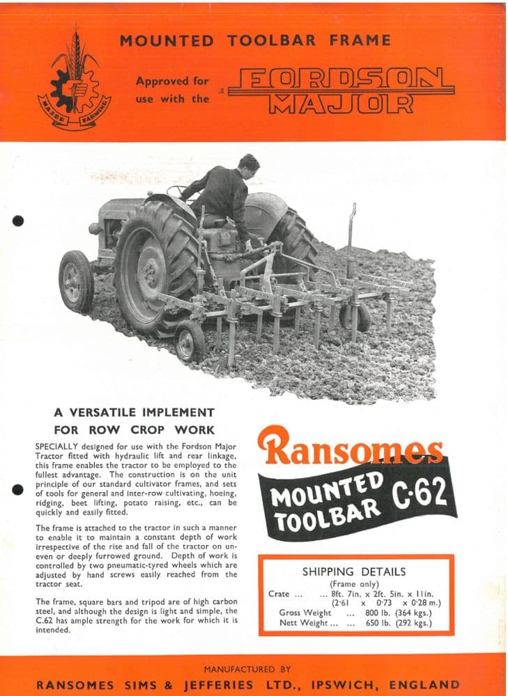 Fordson Major Tractor Ransomes Mounted Toolbar C62 Brochure