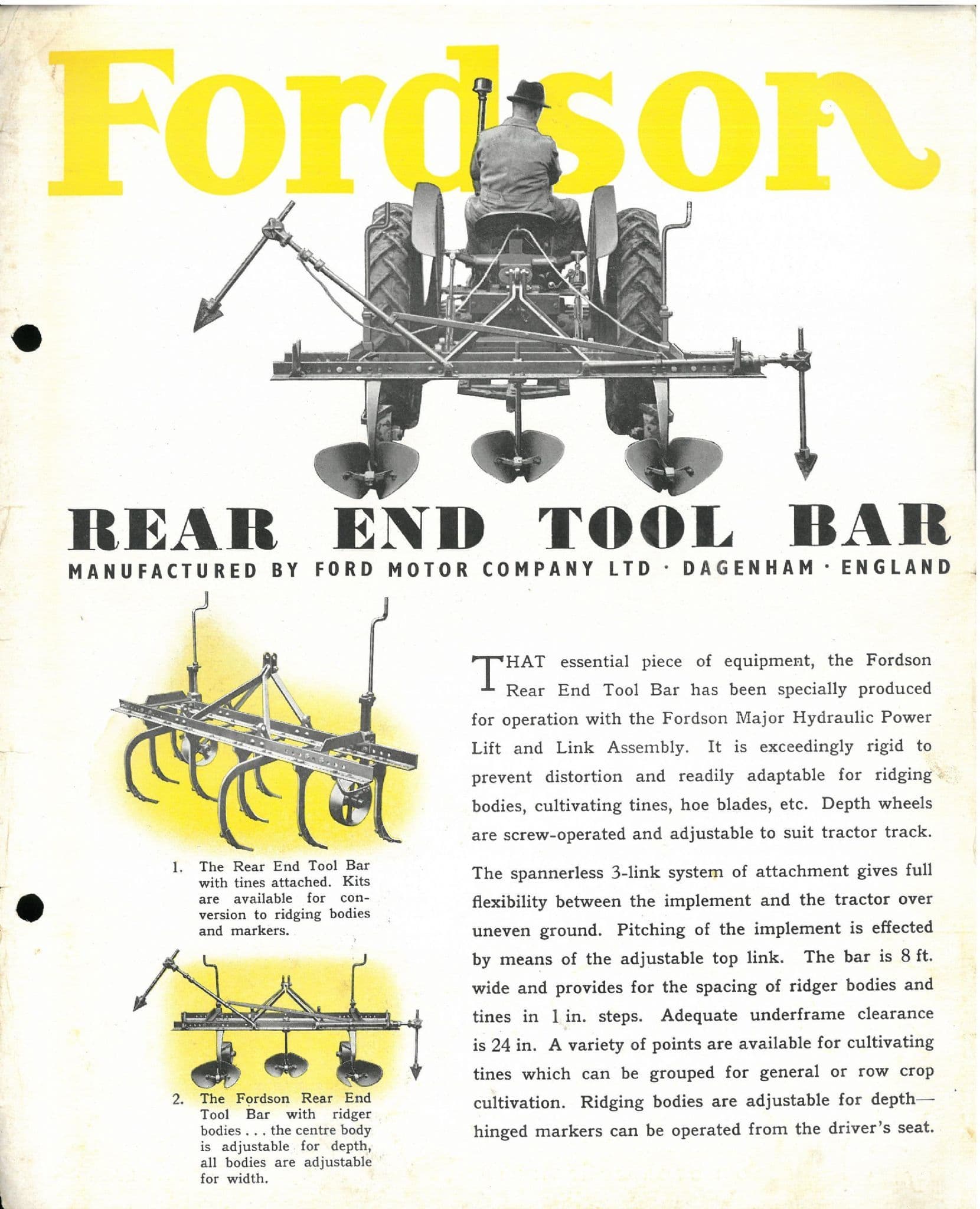 Fordson Rear End Tool Bar For Use With The Fordson Major Tractor Brochure