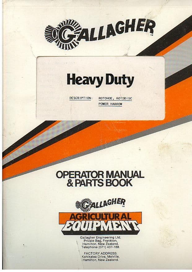 Gallagher Heavy Duty Rotohoe Rotodisc Power Harrow Operators Manual ...