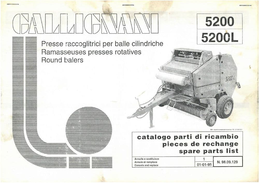 Gallignani Round Baler 5200 & 5200L Parts Manual