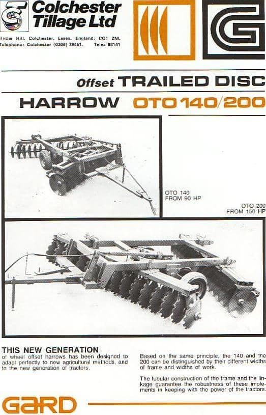 Gard Offset Trailed Disc Harrow OTO140/200 Brochure