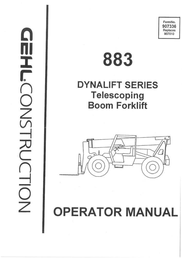 Gehl Dynalift Series Telescoping Boom Forklift 883 Operators Manual