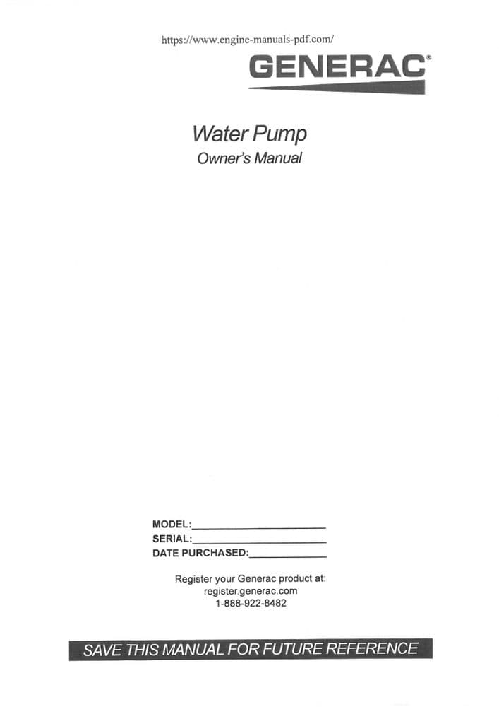 Generac Water Pump Operators Manual