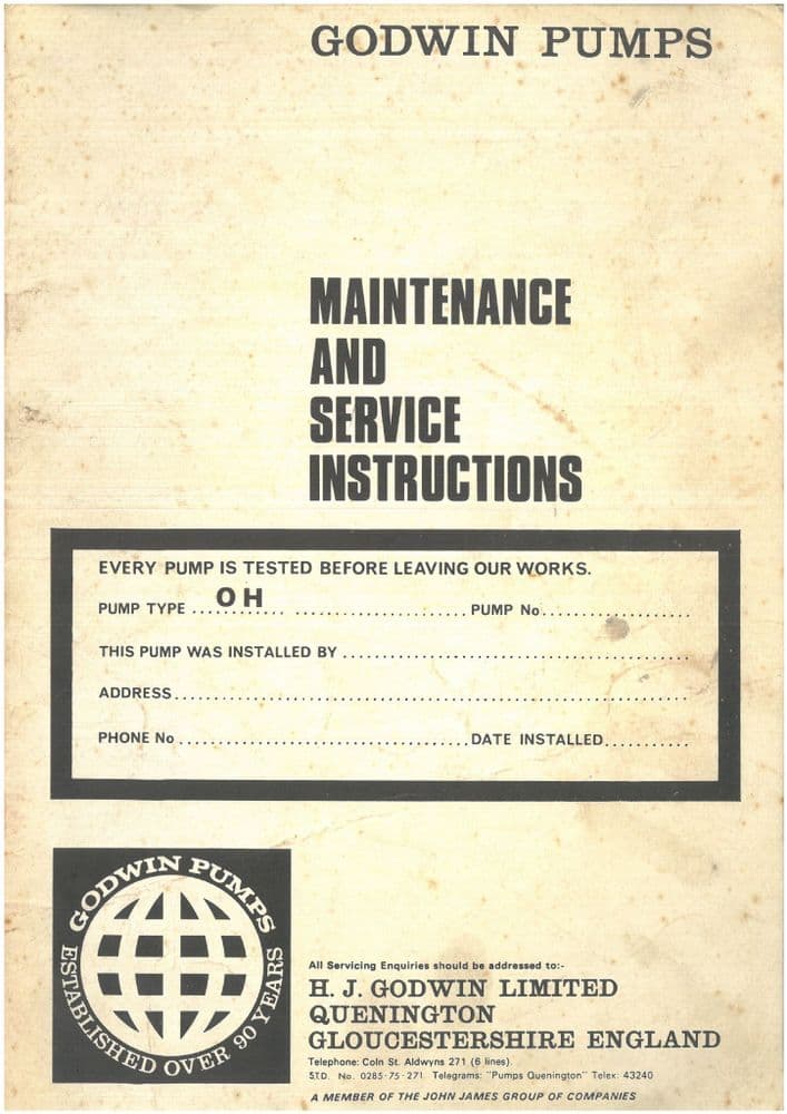 Godwin Pumps - Pump Type OH Operators & Parts Manual