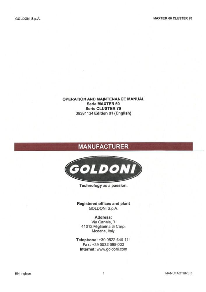 Goldoni Tractor Maxter 60 60RS Cluster 70 70RS Variant RS Rev Operators ...