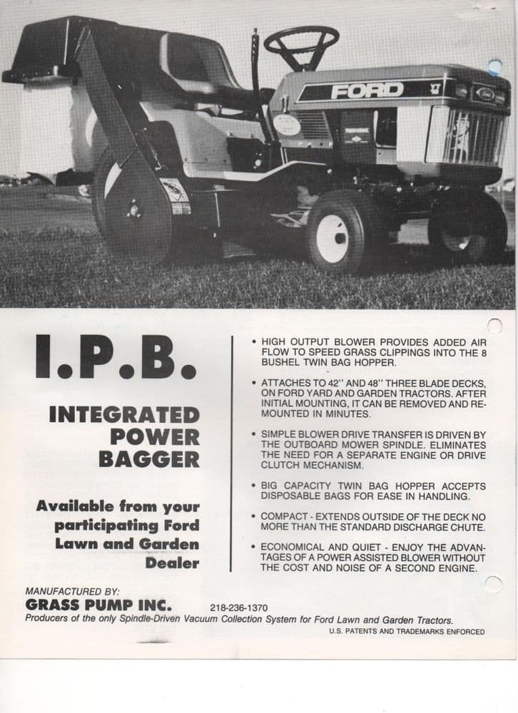 Grass Pump - Integrated Power Bagger for Ford Lawn & Garden Tractors ...
