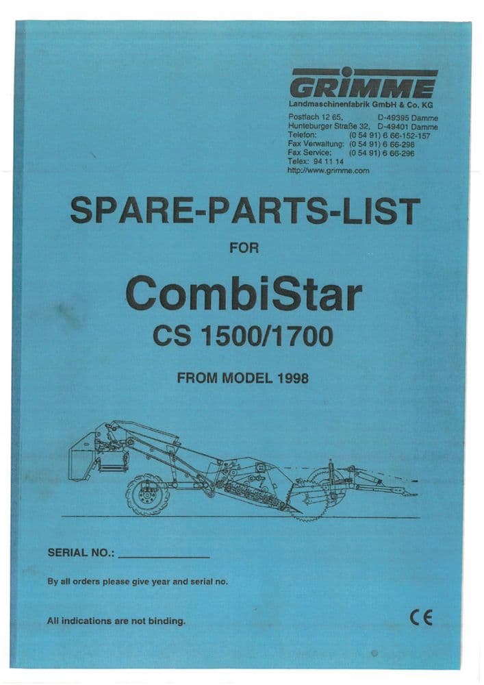 Grimme CombiStar CS1500 & CS1700 Parts Manual - CS 1500 1700